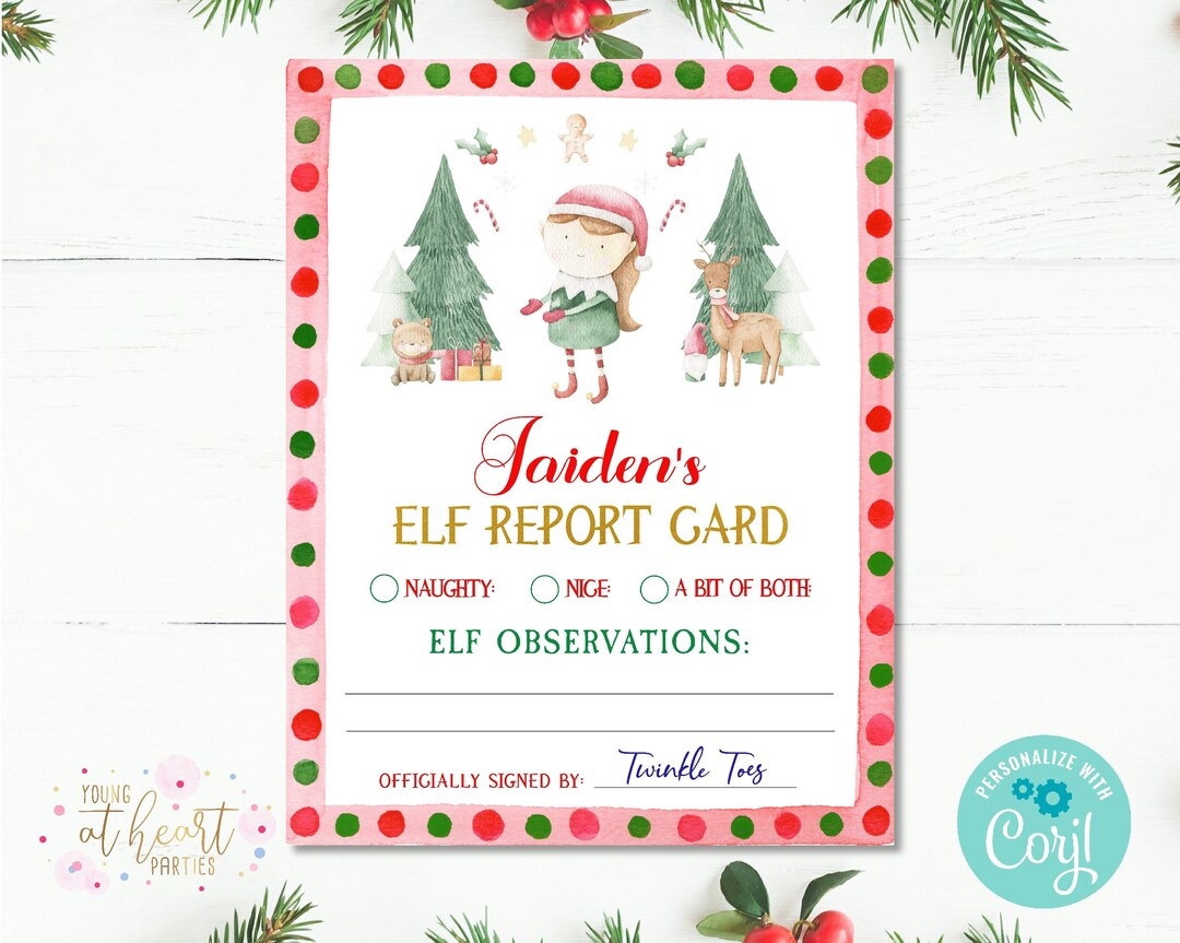 Editable Elf Report Card Personalized Girl Christmas Elf Letter From ...