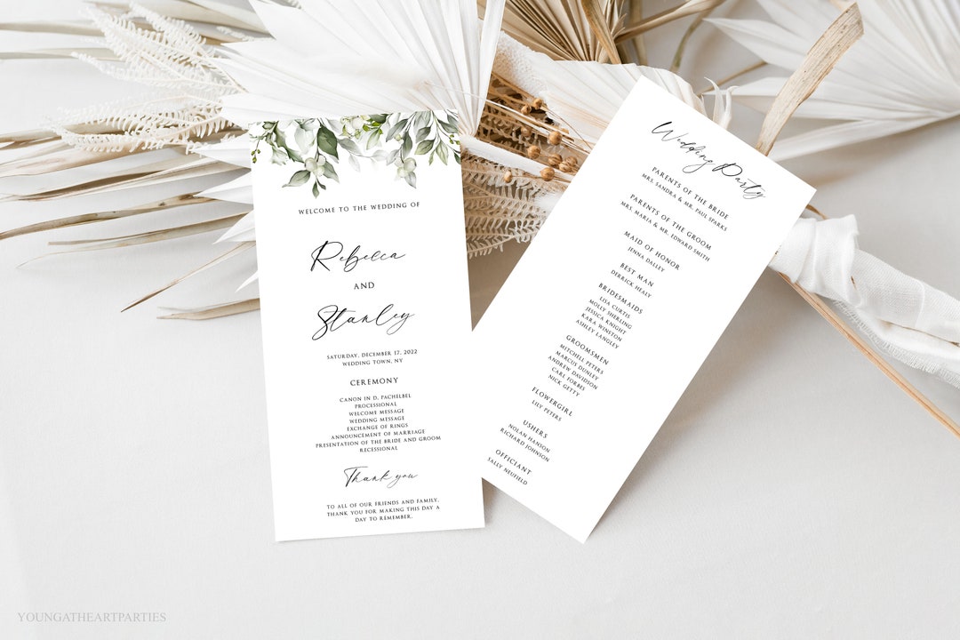 Winter Sage Green Wedding Program Template, Editable Christmas Sage ...