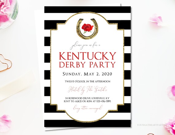 Editable Kentucky Derby Party Invitation, Red Roses, Preppy Hat Derby ...