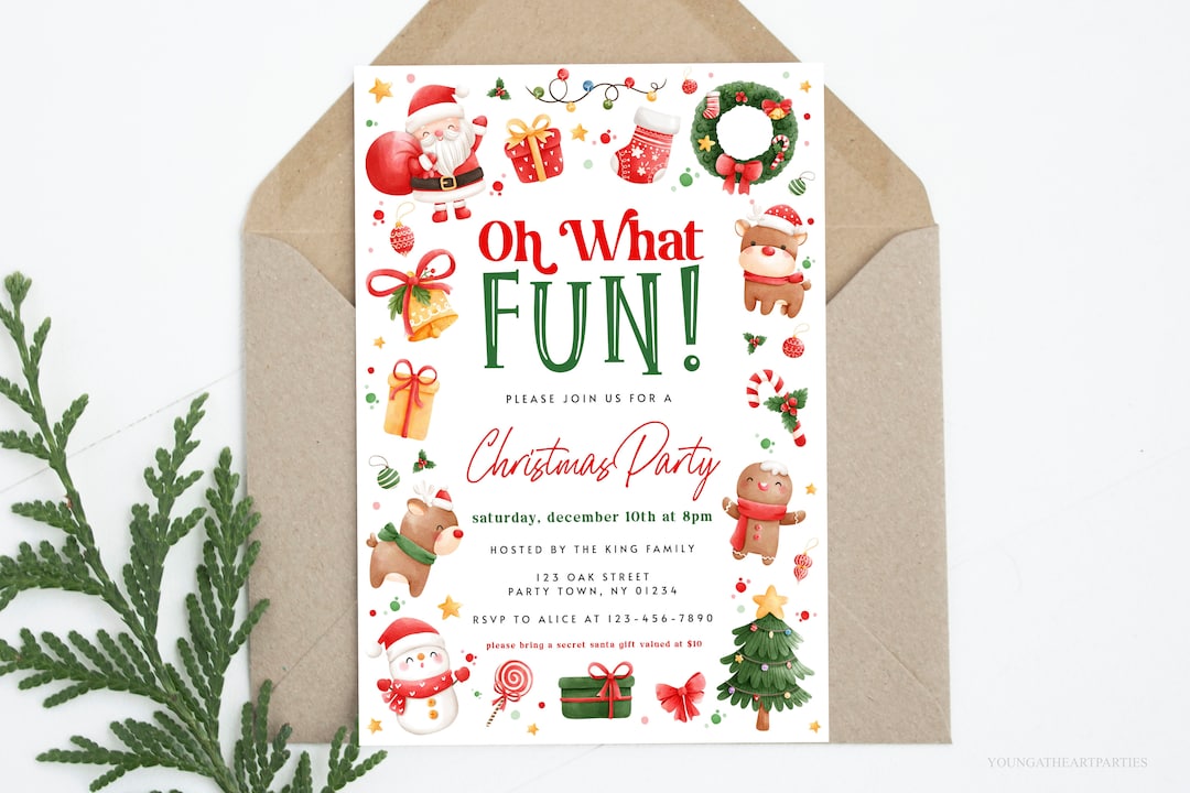 Kids Christmas Party Invitation Template, Editable Cute Christmas Party ...