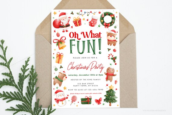 Kids Christmas Party Invitation Template, Editable Cute Christmas Party ...