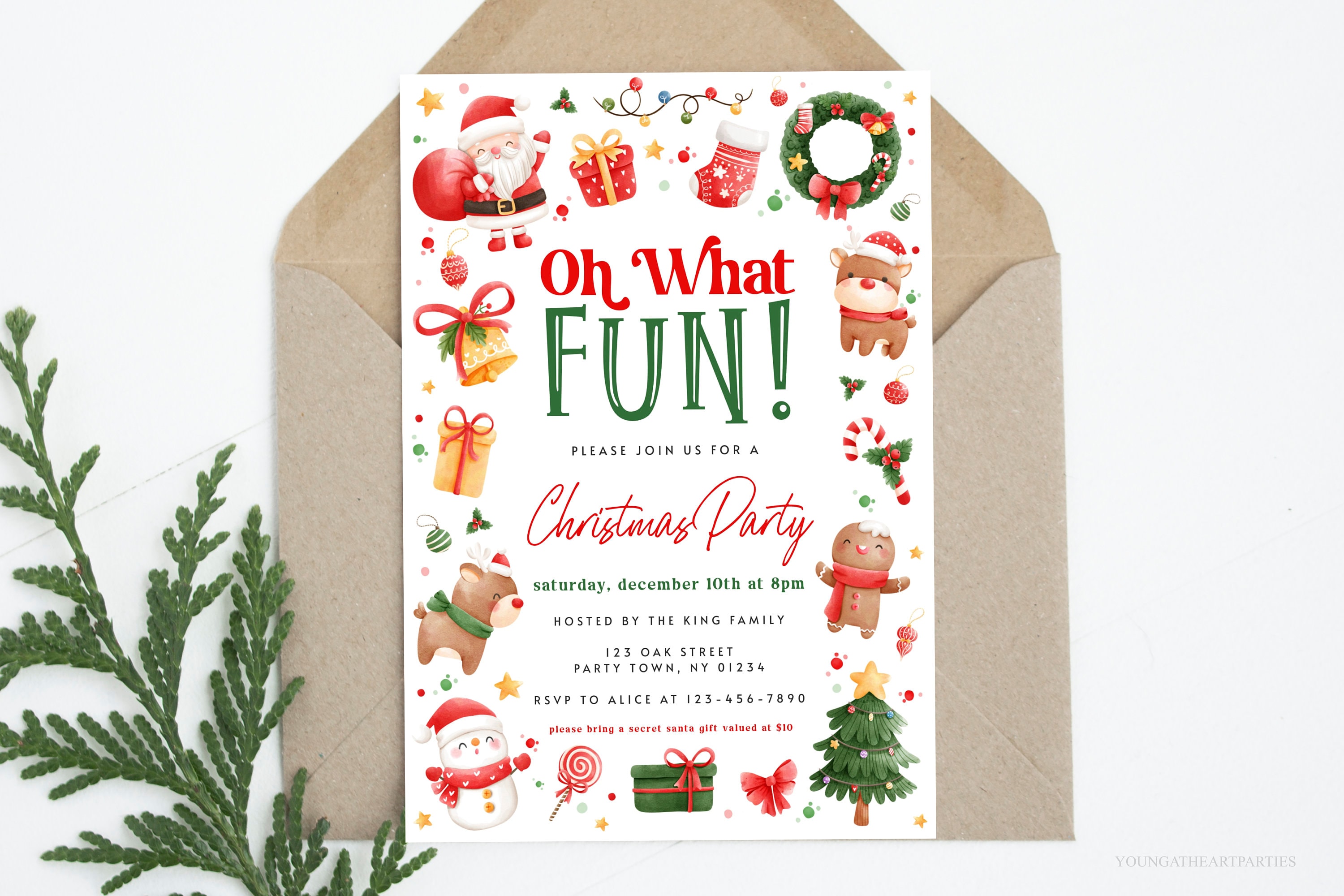 Kids Christmas Party Invitation Template Editable Cute - Etsy