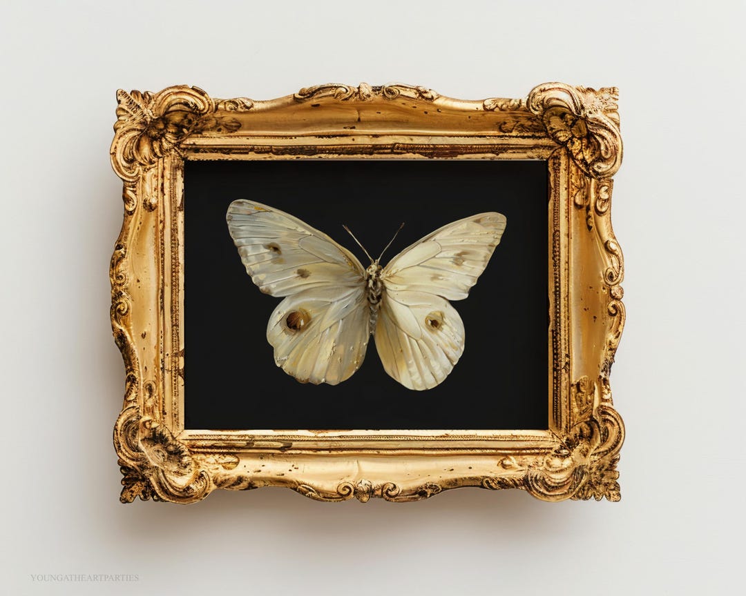 Vintage White Butterfly Print, Printable Butterfly Painting, Dark Moody ...