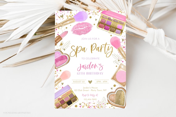 Spa Makeup Birthday Party Invitation, Editable Glam Party Invitation ...