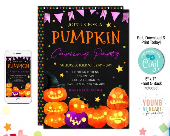Pumpkin Carving Party Invitation, Pumpkin Party Invitation, Halloween ...