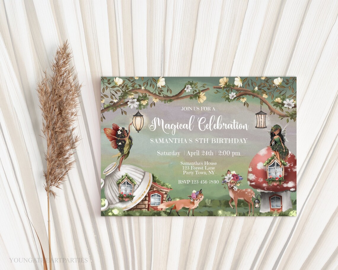 Editable Enchanted Forest Birthday Invite Woodland Fairy - Etsy