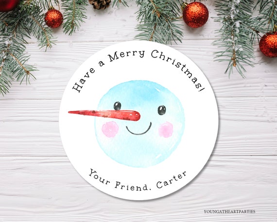 Editable Snowman Kids Christmas Sticker Holiday Party Treat Label ...