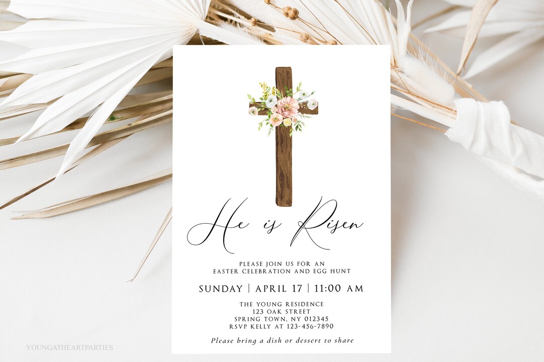 He is Risen Easter Invitation Template, Christian Easter Invitation ...