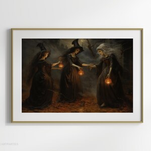 Victorian Witch Oil Painting Wall Art Print Witch With a Black Hat in ...
