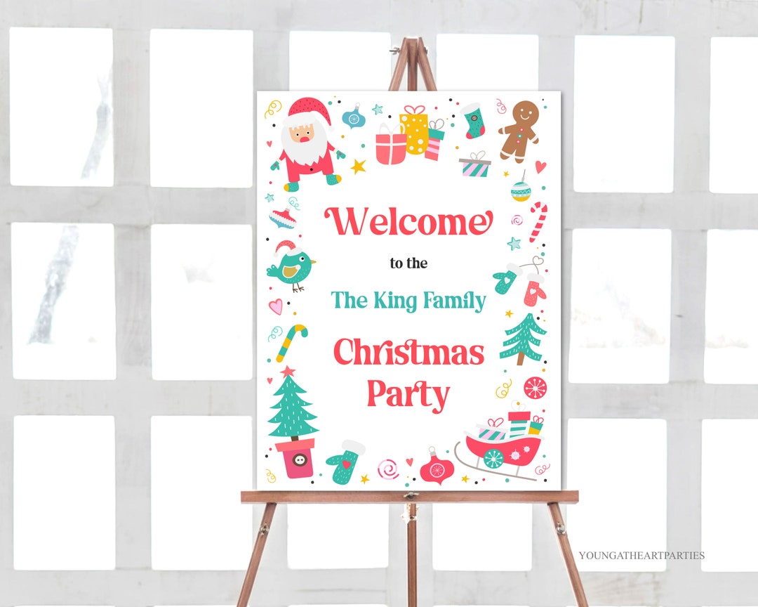 Editable Christmas Party Welcome Sign, Merry and Bright Holiday Party ...