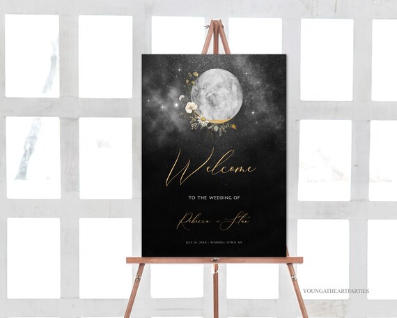 Bohemian Floral Moon Welcome Sign, Moon Wedding Welcome Poster Template ...