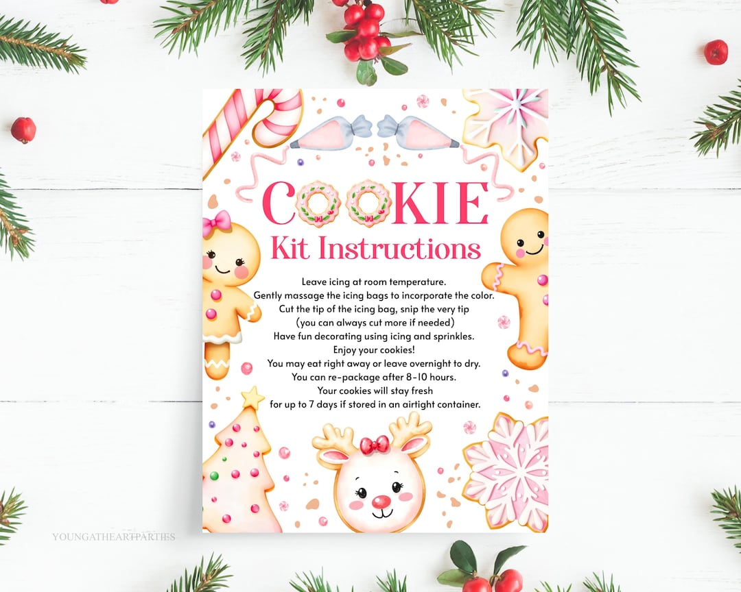 Editable Pink Christmas Cookie Kit Instructions Pastel DIY Cookie ...