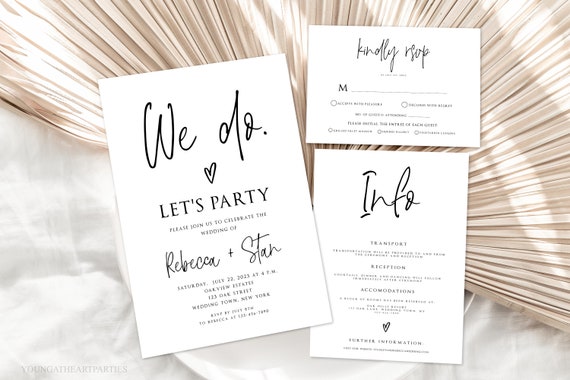 Minimalist We Do Wedding Invitation Suite, Let's Party Wedding Invite ...