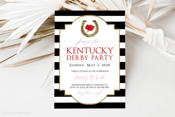 Editable Kentucky Derby Party Invitation, Red Roses, Preppy Hat Derby ...