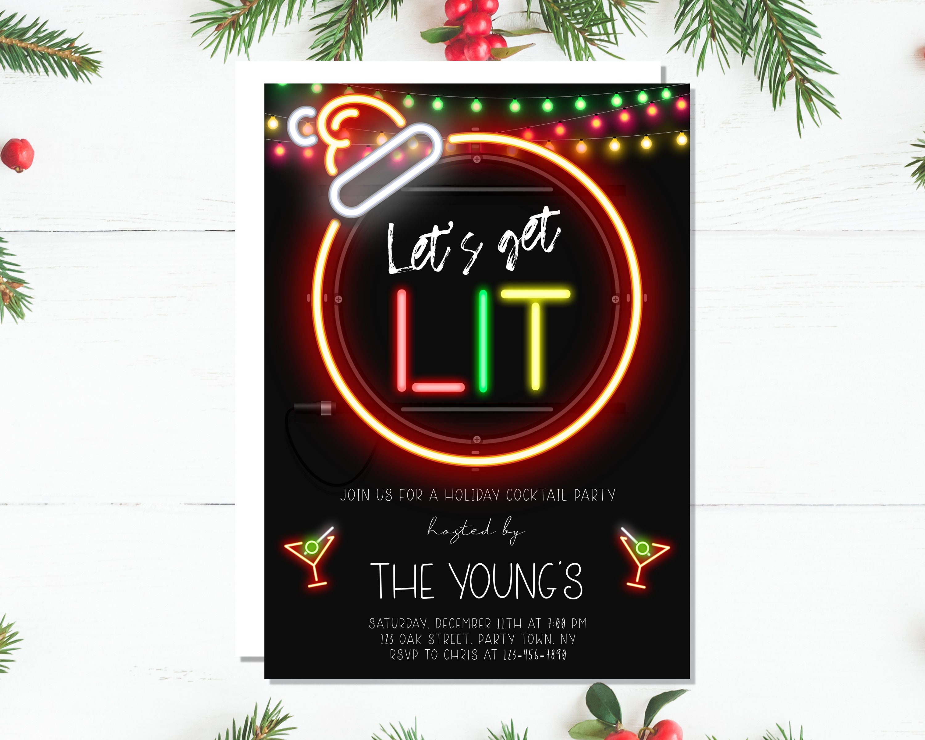 Editable Let's Get Lit Invitation Holiday Cocktail Party - Etsy UK
