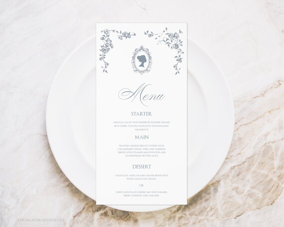 Vintage Blue Floral Wedding Menu Template, Printable Menu, Editable ...