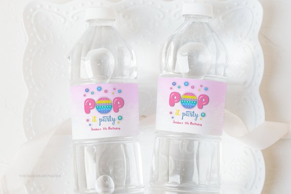 EDITABLE Pastel Rainbow Pop It Water Bottle Labels, Fidget Toy Birthday ...