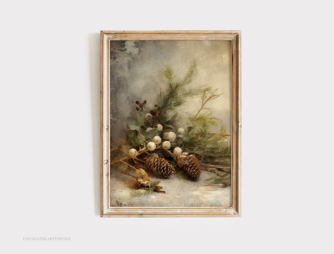 Pine Cone Still Life Painting Rustic Christmas Art Christmas - Etsy