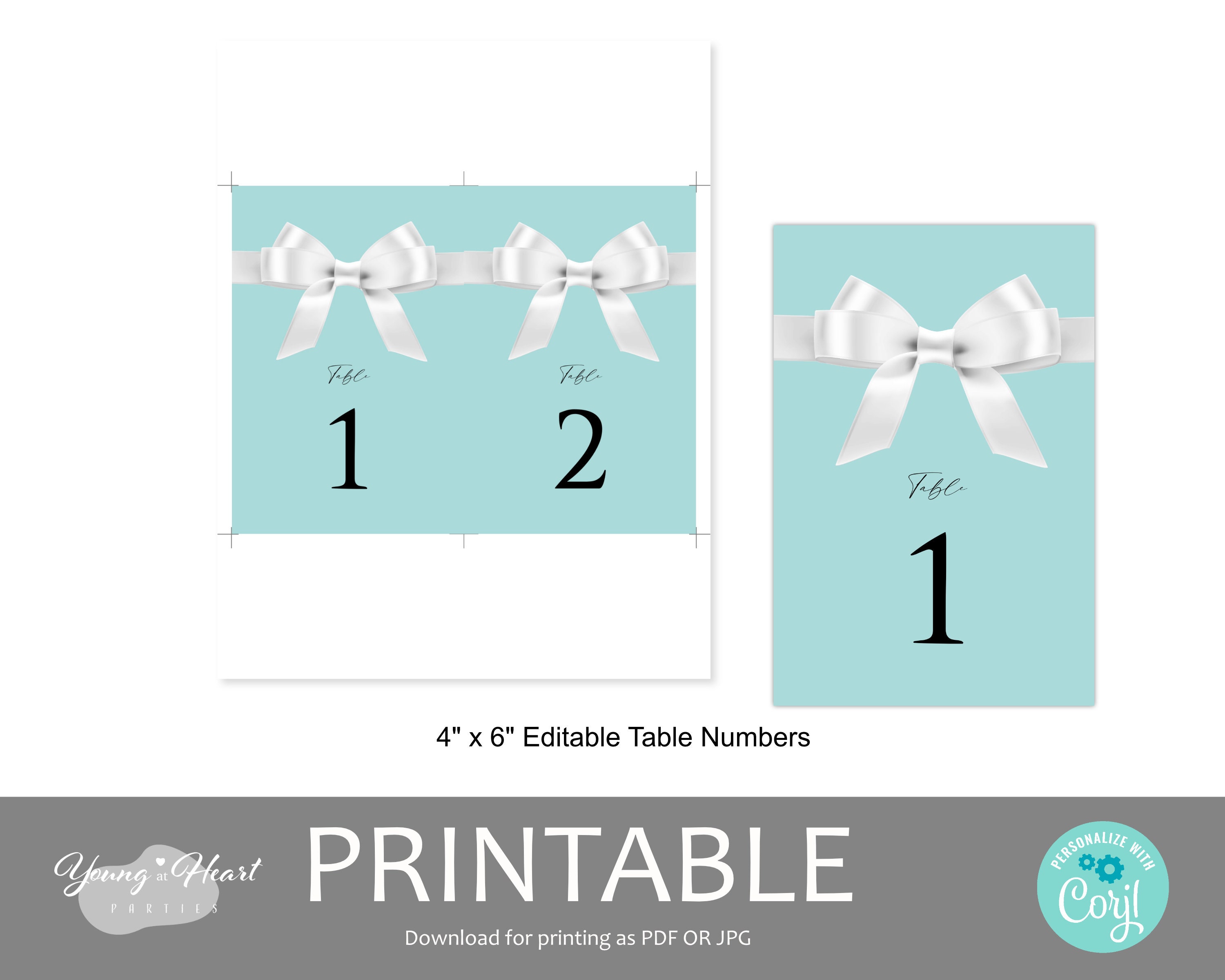 White Bow With Aqua Blue Table Numbers Bride & Co. Table - Etsy