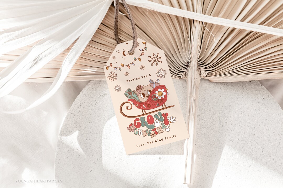 Wishing You A Groovy Christmas Gift Tag Template, Editable Groovy ...