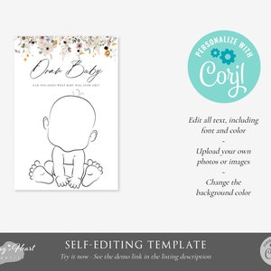 Wildflower Draw Baby Game Template, Editable Baby Shower Game, Boho ...