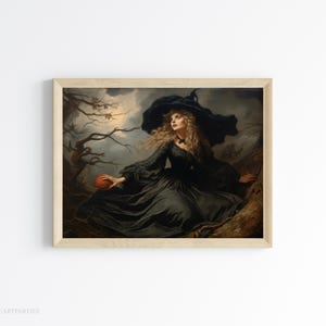Victorian Witch Oil Painting Wall Art Print Witch With a Black Hat in ...