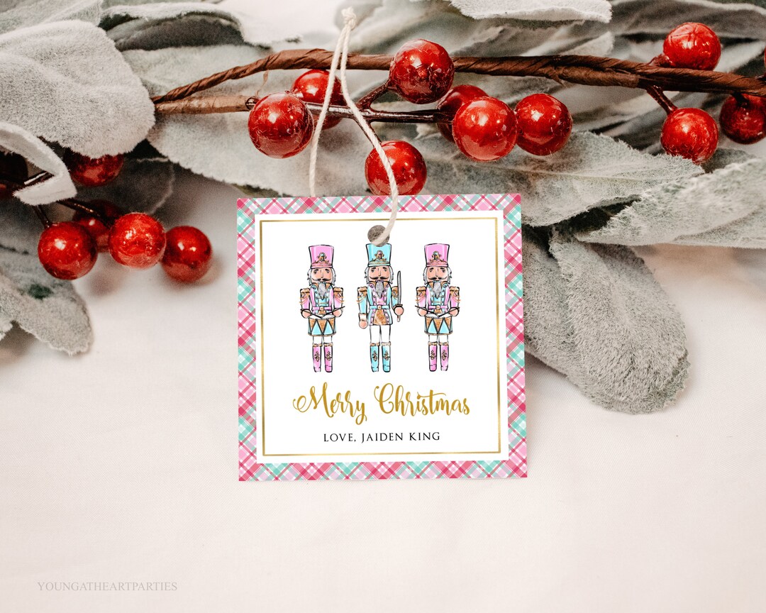 Printable Christmas Nutcracker Gift Tag, Pastel Pink Gold Nutcracker ...