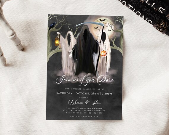 Scary Halloween Party Invitation Template, Editable Grim Reapers ...