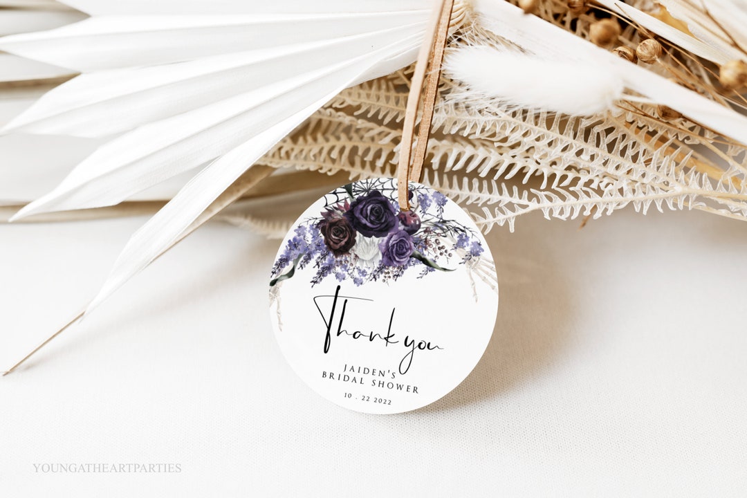 Gothic Bridal Shower Favor Tag Template, Editable Halloween Round Thank ...