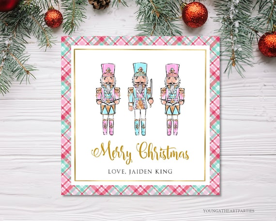 Printable Christmas Nutcracker Gift Tag, Pastel Pink Gold Nutcracker ...