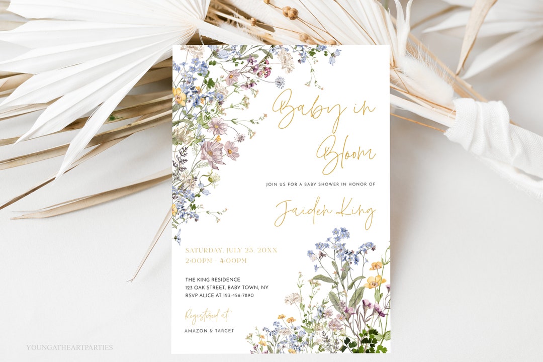 Boho Wildflower Baby Shower Invitation, Floral Baby in Bloom Invitation ...