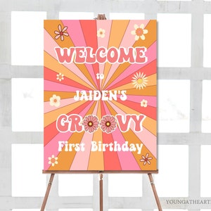 Groovy Birthday Welcome Sign Template Retro Groovy Floral - Etsy