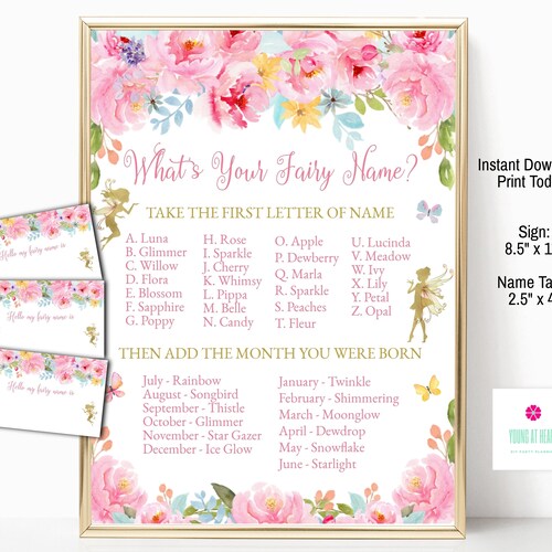 Fairy Name Sign Printable Fairy Party Game what is Your | Etsy