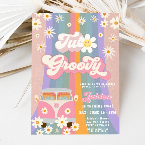 EDITABLE Two Groovy Birthday Party Invitation 2nd Birthday Etsy Hong Kong