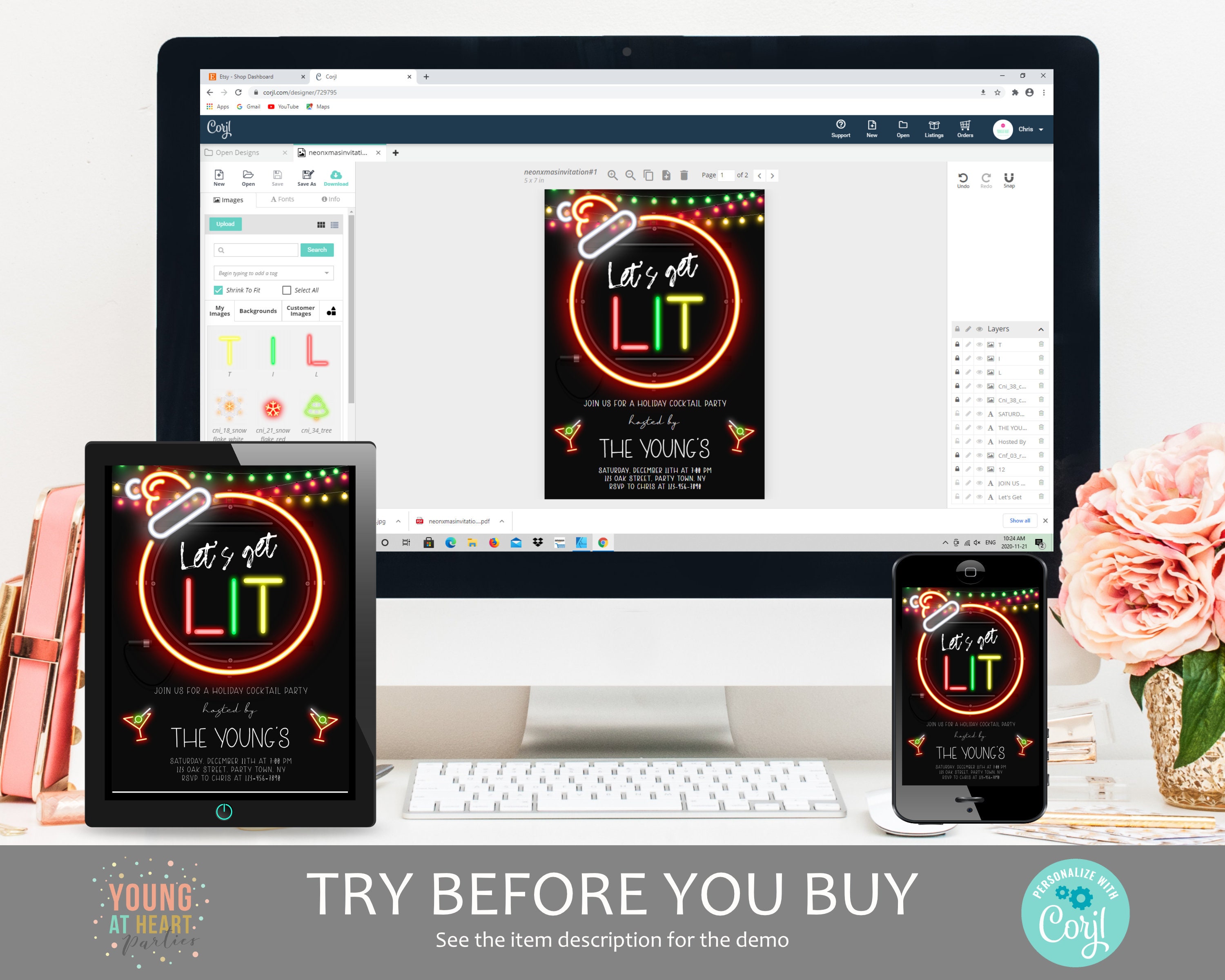 Editable Let's Get Lit Invitation Holiday Cocktail Party | Etsy