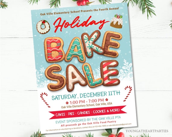 Editable Holiday Bake Sale Flyer Template, School Family Fundraiser ...