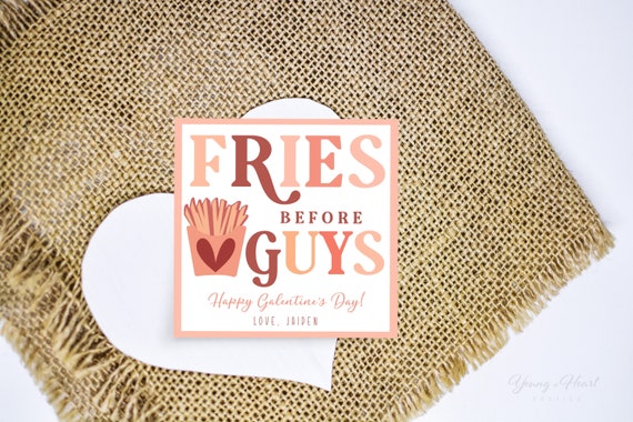 Fries Before Guys Galentine's Day Gift Tag, Retro Boho Valentines Tag ...