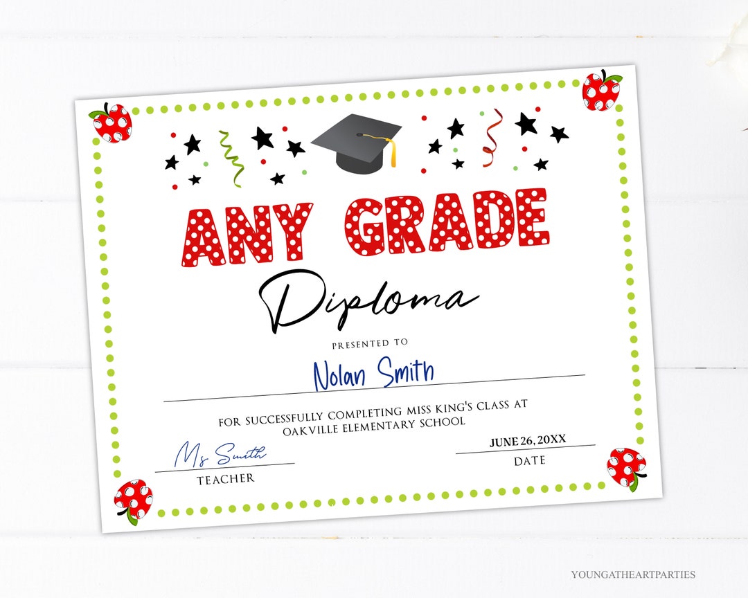 Any Grade School Diploma Template, Editable Elementary School Diploma ...