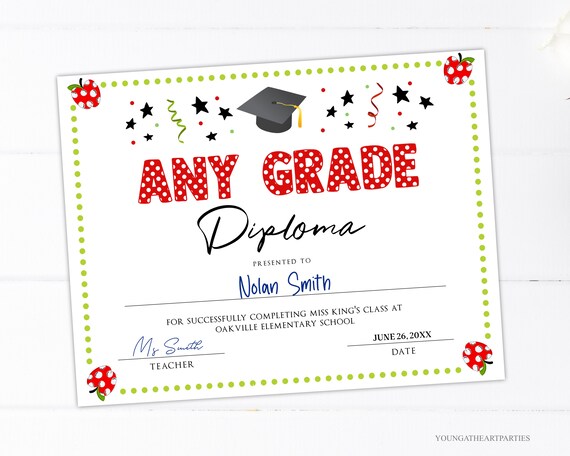 Any Grade School Diploma Template, Editable Elementary School Diploma ...