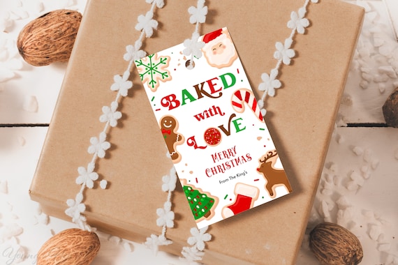 Editable Cookie Tag Baked With Love Tag Merry Christmas Favor Tag ...