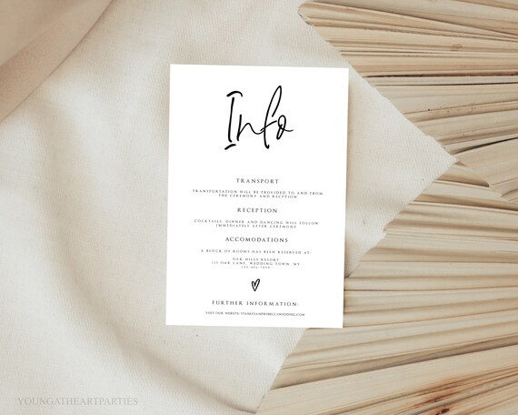 Editable Minimalist Details Card, Modern Wedding Details Card, Wedding ...