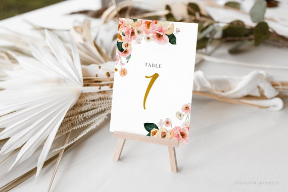 Floral Peach Wedding Table Numbers Template, Editable Georgia Peach ...