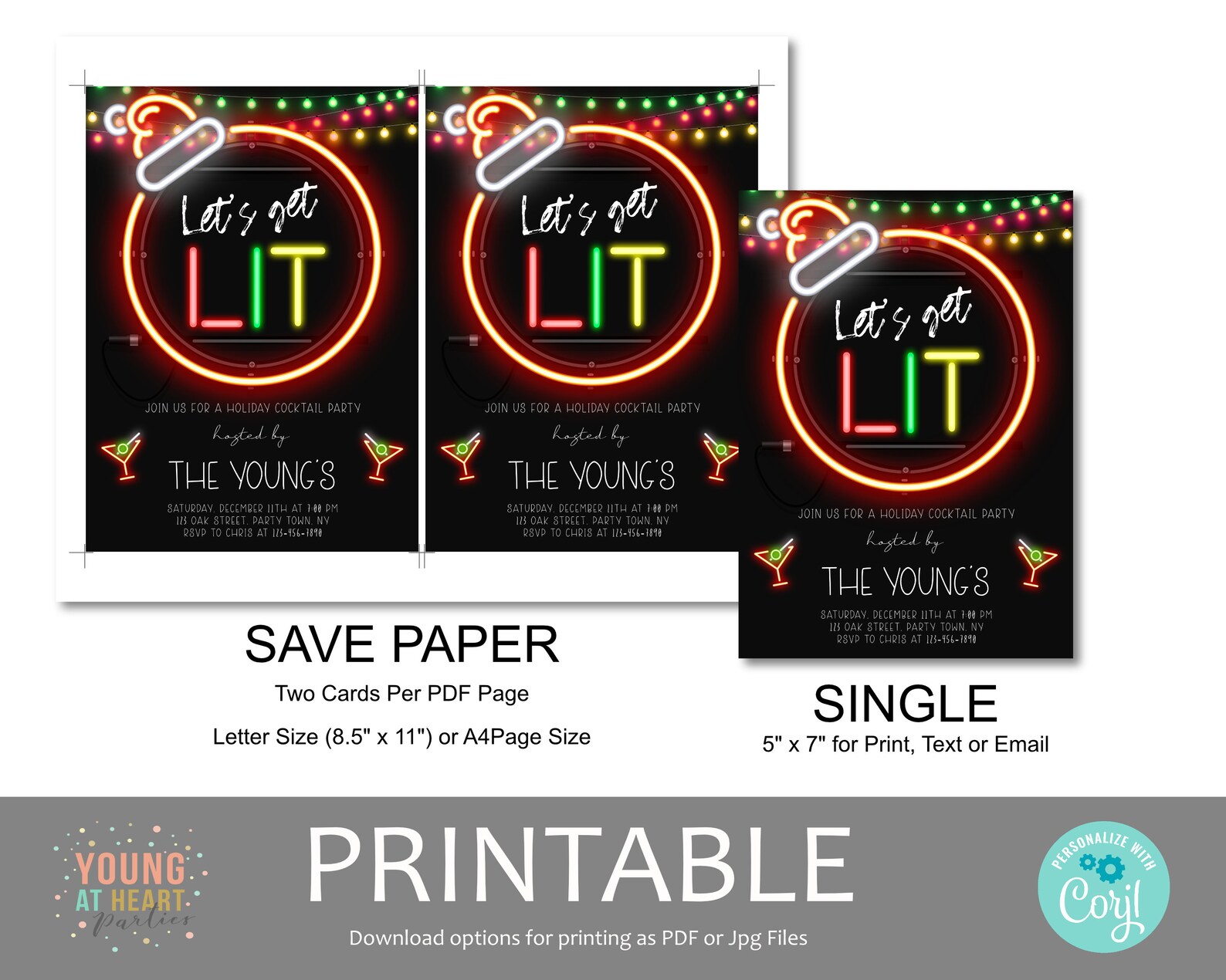 Editable Let's Get Lit Invitation Holiday Cocktail Party - Etsy UK