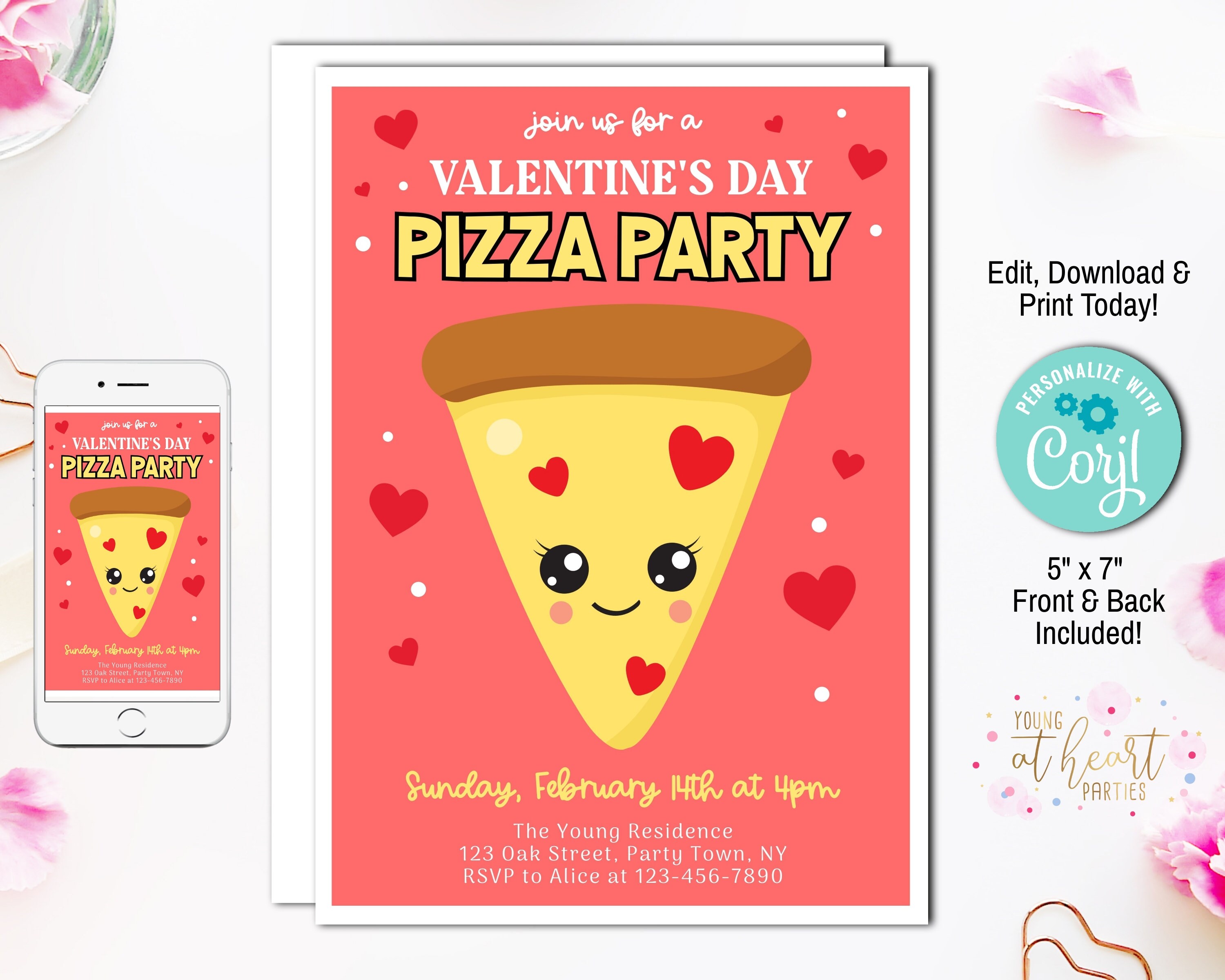 Valentines Day Pizza Party Invitation Kids Valentines Day - Etsy