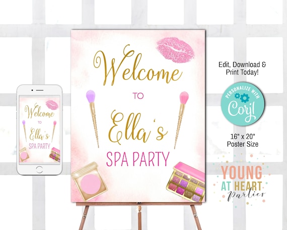 Spa Welcome Sign, Makeup Party Sign, Spa Birthday Party, Makeup Party ...
