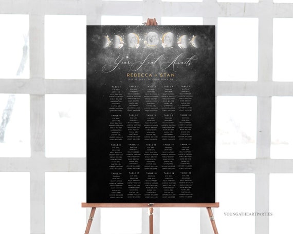 Editable Celestial Moon Wedding Seating Chart, Bohemian Floral Moon ...