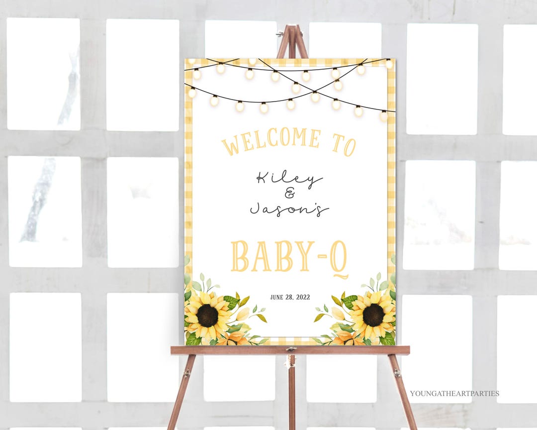 Yellow Babyq Welcome Sign Template, Editable Baby-q Shower Sign, BBQ ...