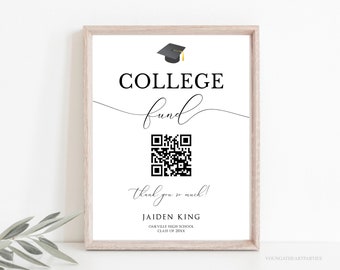 College Fund QR Code Sign, Modern Graduation Party Sign, Venmo QR Code ...