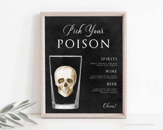 Editable Pick Your Poison Skull Sign, Skull Bar Menu, Gothic Skull ...