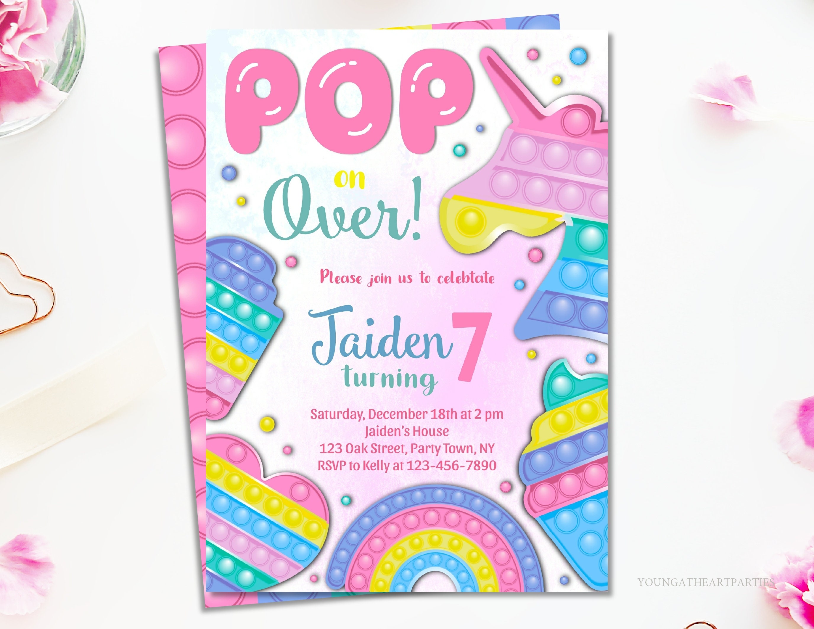Girl Birthday EDITABLE Pop it Birthday Thank You Cards Rainbow Birthday ...